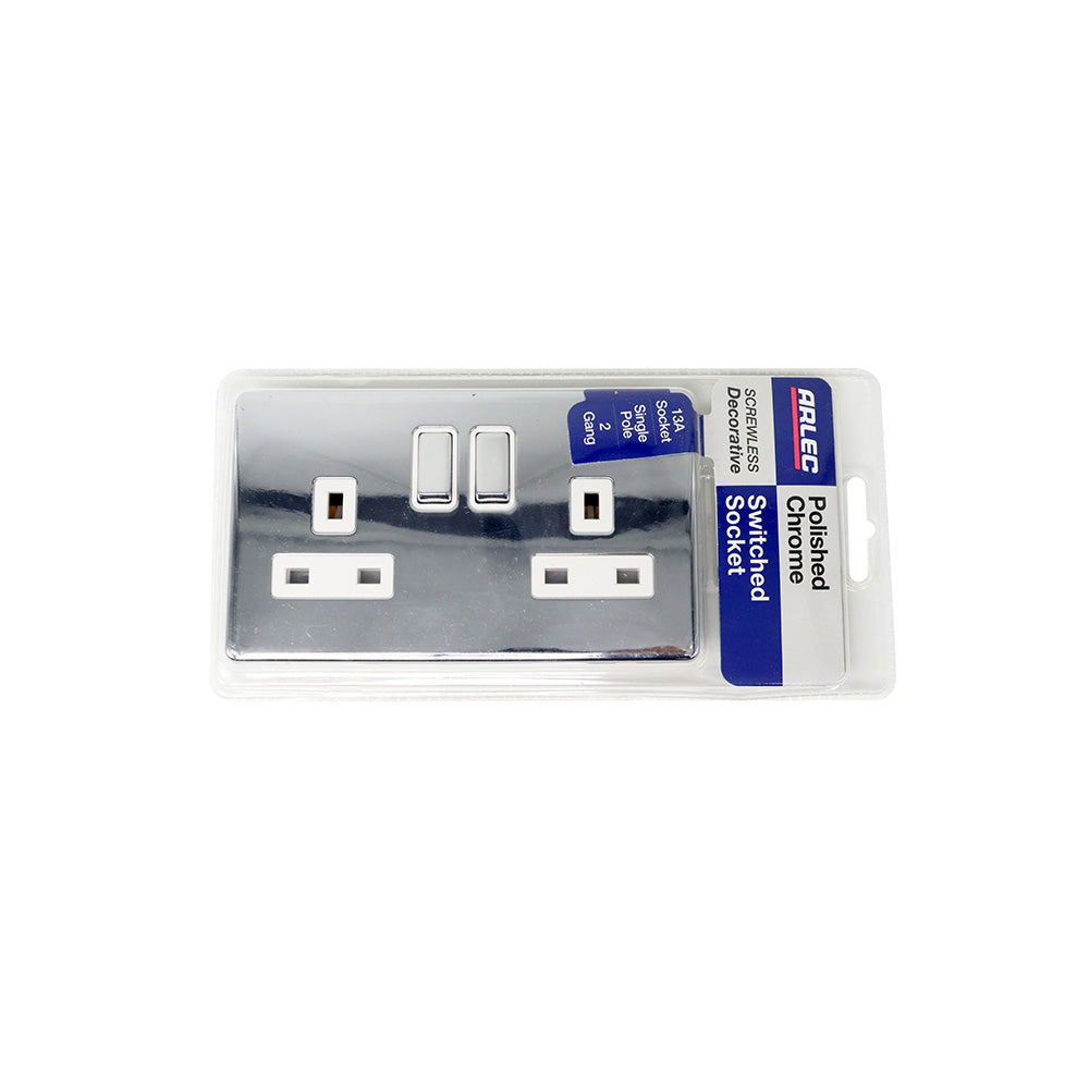 Polished Chrome 13A 2 Gang Switch & Socket ¨C Dual Wall Power Outlet ...