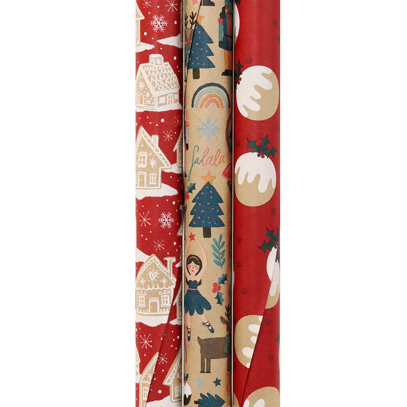 2M Festive Kraft Christmas Wrapping Paper Rustic Holiday Gift Wrap ...