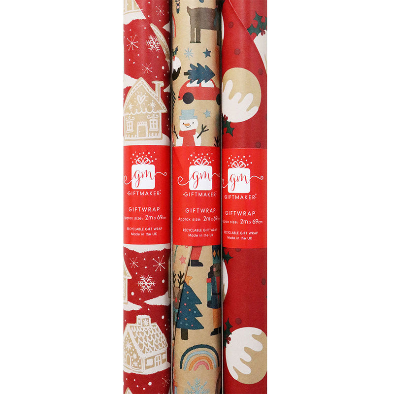 2M Festive Kraft Christmas Wrapping Paper Rustic Holiday Gift Wrap ...