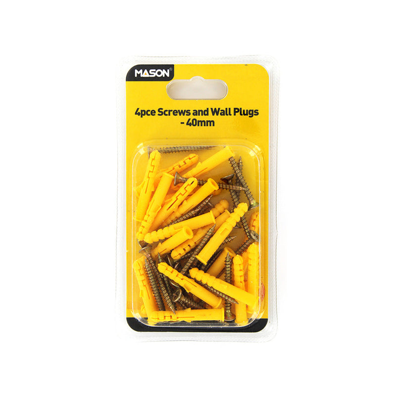 4 x 40mm Countersunk Screws and Wall Raw Plugs Set Fixing Kit ...