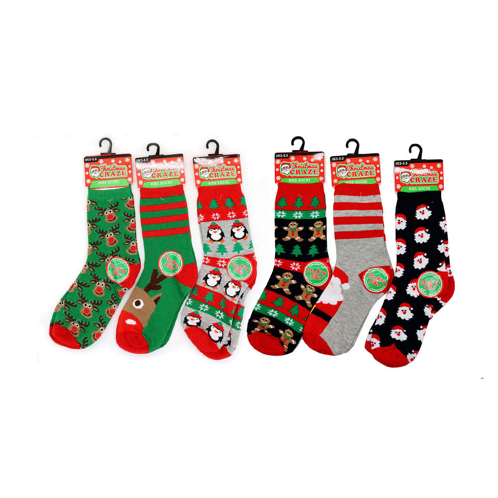 Kids Unisex Festive Christmas Socks 1 Pack | Warm Cotton Winter Holiday ...