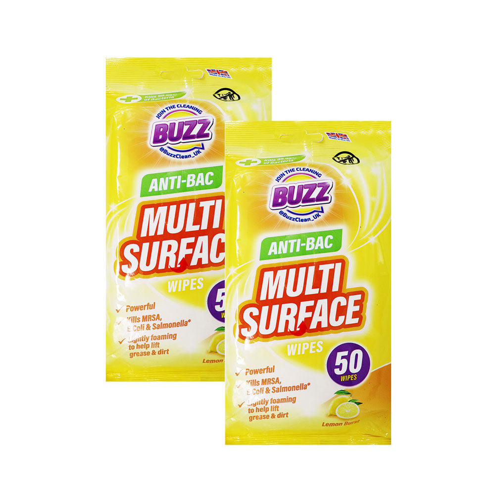 Buzz Anti-Bac Multi Surface Wipes Lemon 50S x 2Pack – Selected Finds