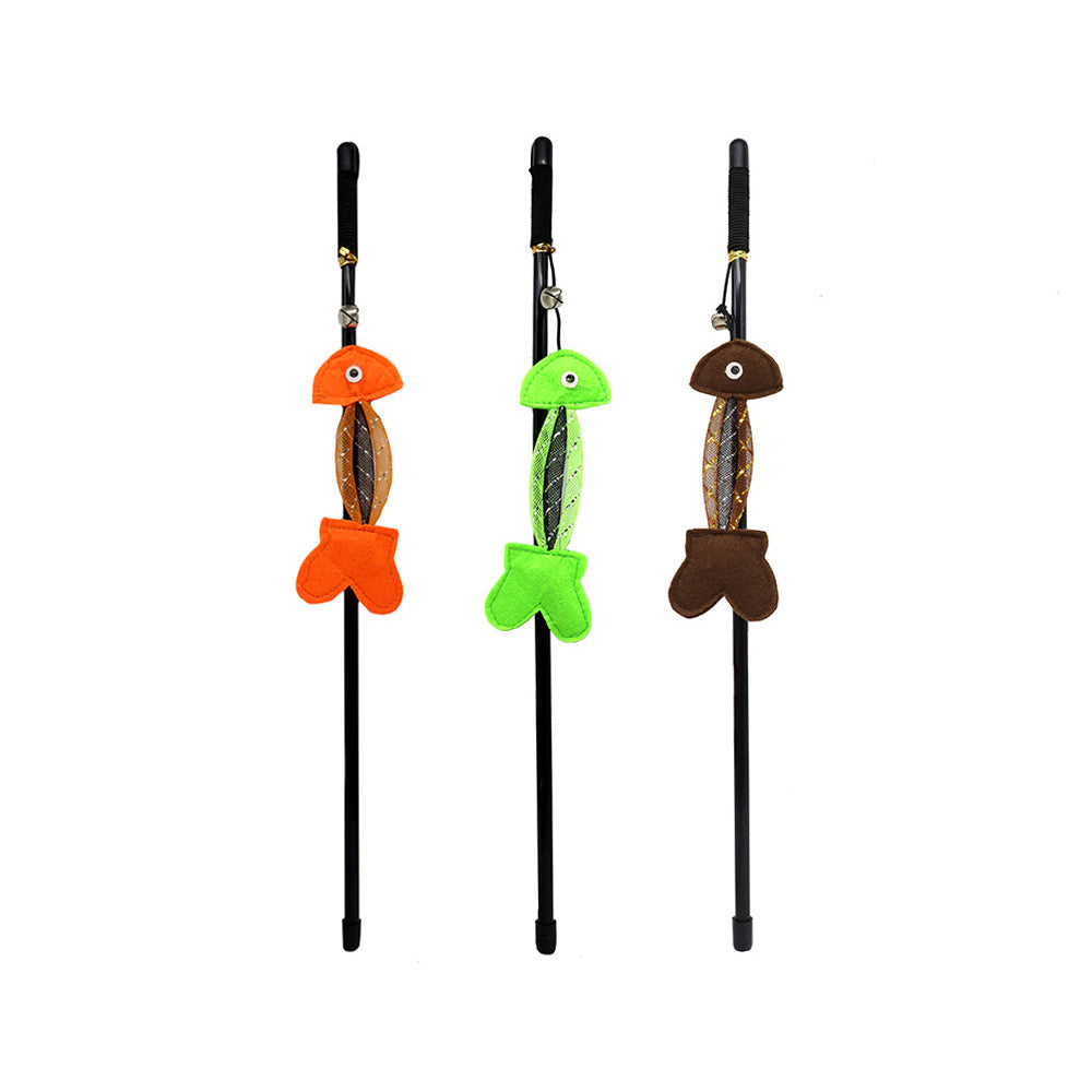 Cat Teaser Fish Toy 3 Colours ¨C Interactive Wand Toy for Indoor Cats ...